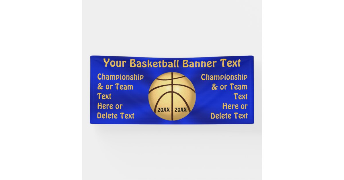 Blue and Gold Basketball Banner with 4 Text Boxes | Zazzle