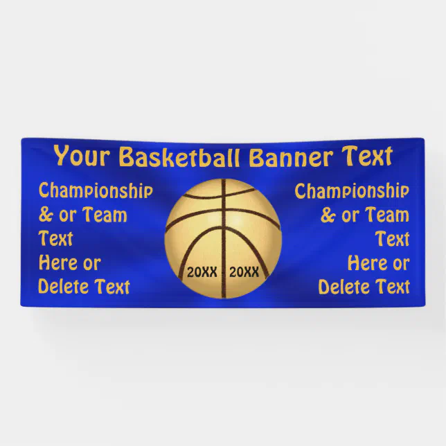 Blue and Gold Basketball Banner with 4 Text Boxes | Zazzle