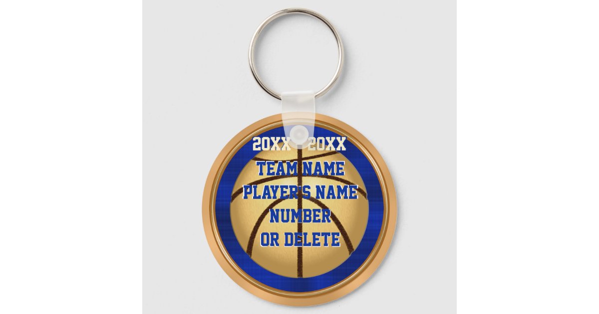 Blue and Gold Basketball Keychains with YOUR TEXT | Zazzle