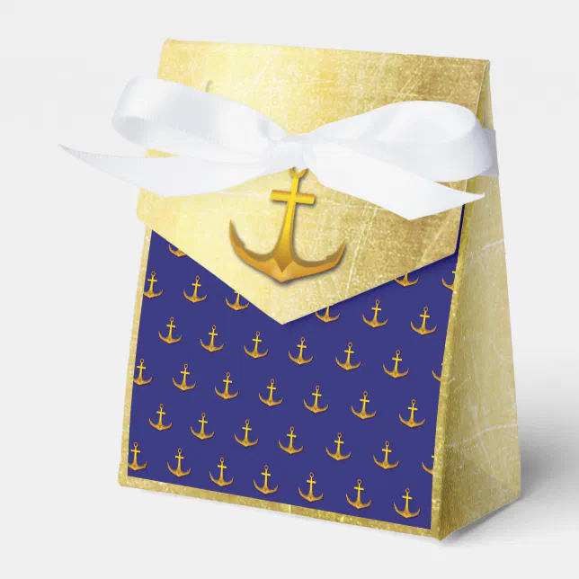 Blue and Gold Candy Favor Box Nautical Anchors | Zazzle