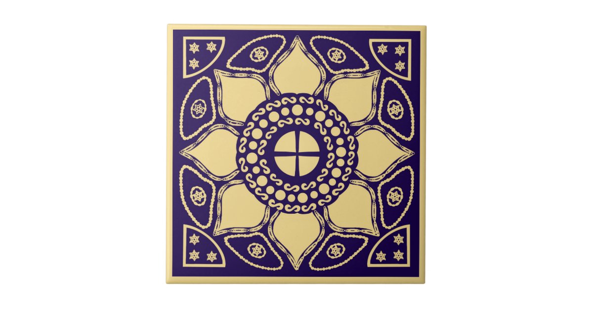 Blue and Gold Ceramic Tile | Zazzle