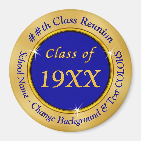 Blue and Gold Cheap Class Reunion Favors Magnets | Zazzle.com