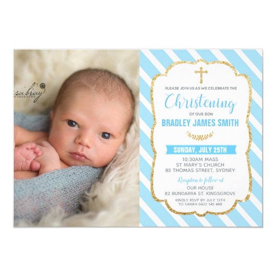 Blue and Gold Christening Baptism Baby Boy Invitation | Zazzle.com