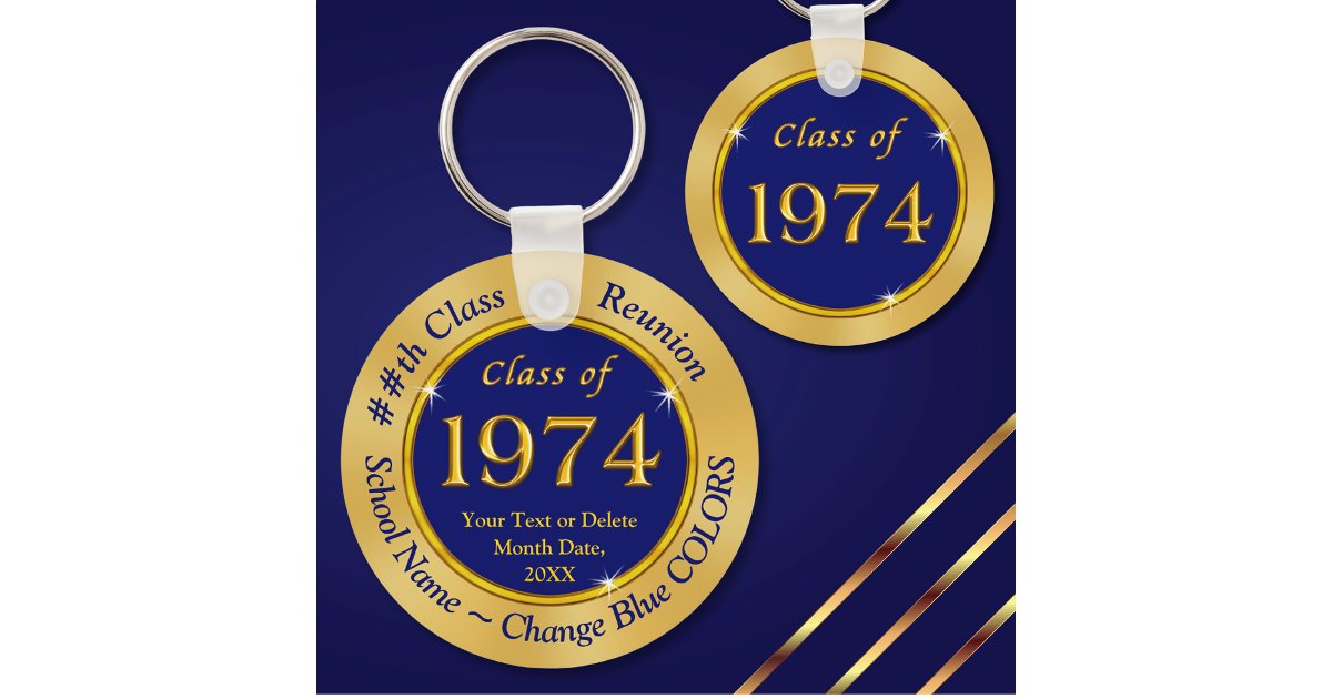 Blue and Gold, Class of 1974, Class Reunion Favors Keychain | Zazzle