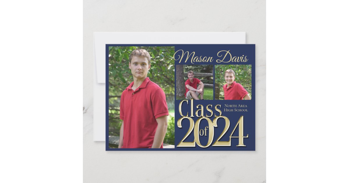 Blue and Gold Class of 2020 Photo Graduation Invitation | Zazzle