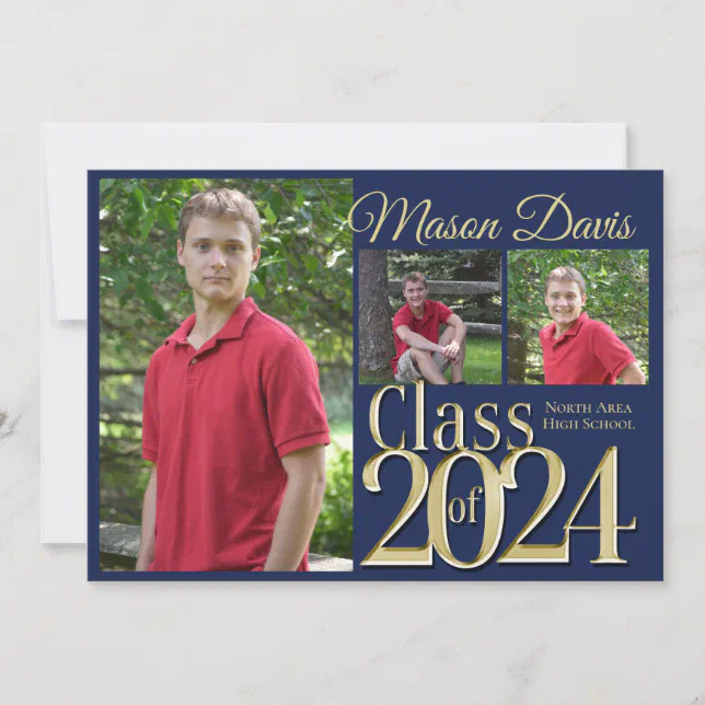 Blue and Gold Class of 2020 Photo Graduation Invitation | Zazzle