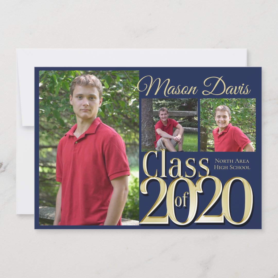 Blue and Gold Class of 2020 Photo Graduation Invitation | Zazzle