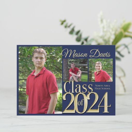 Blue and Gold Class of 2022 Photo Graduation Invitation | Zazzle