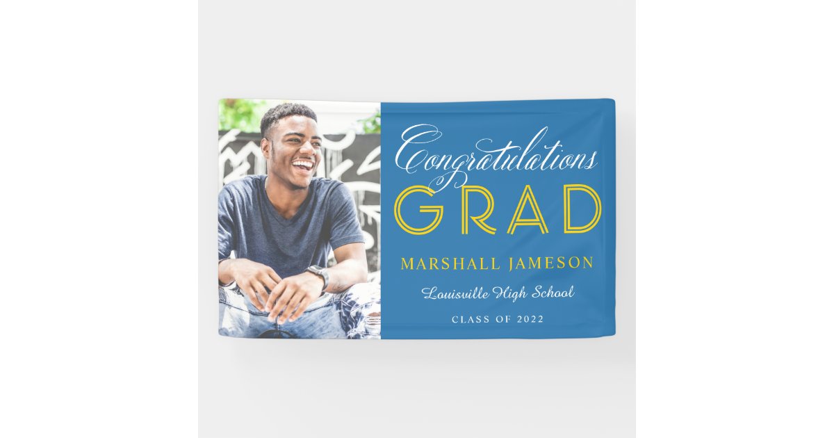 Blue and Gold Congratulations Graduation Photo Banner | Zazzle