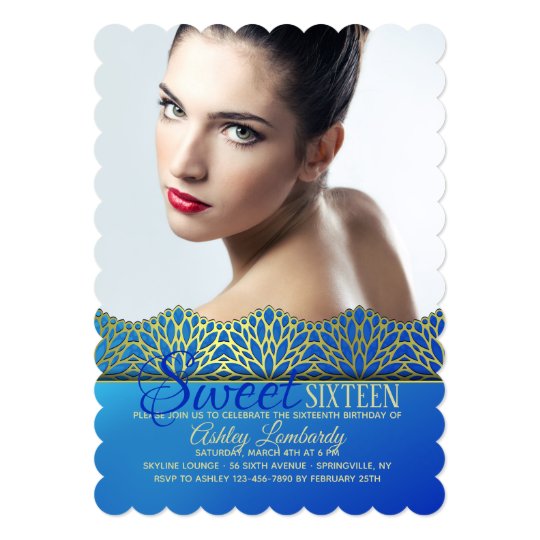 Blue and Gold Edging Photo Invitation | Zazzle.com