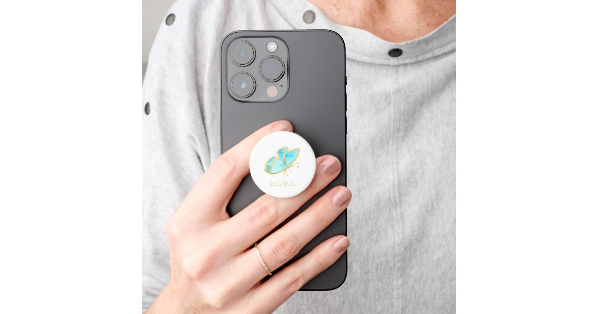 Blue and Gold Elegant Butterfly Cute PopSocket | Zazzle