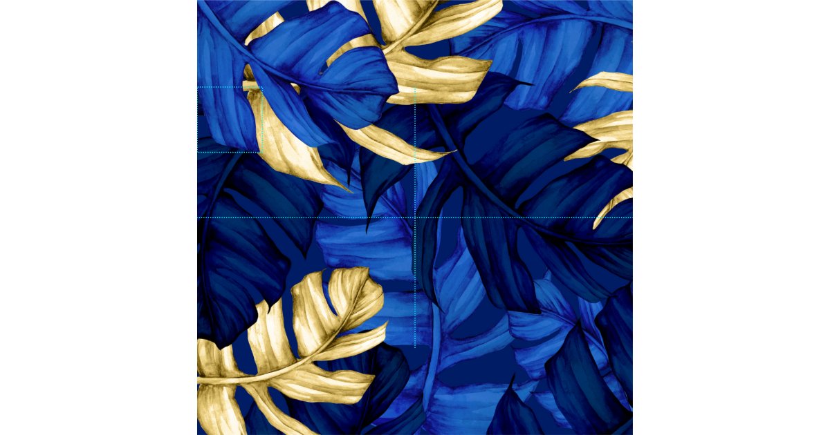 Blue and Gold Exotic Tropical Forest Pattern Fabric | Zazzle