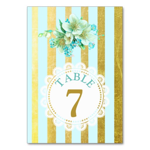 Blue and Gold Floral Wedding Table Number Card | Zazzle