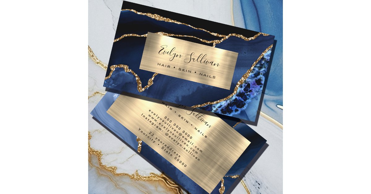 Blue and Gold Foil Agate Business Card | Zazzle