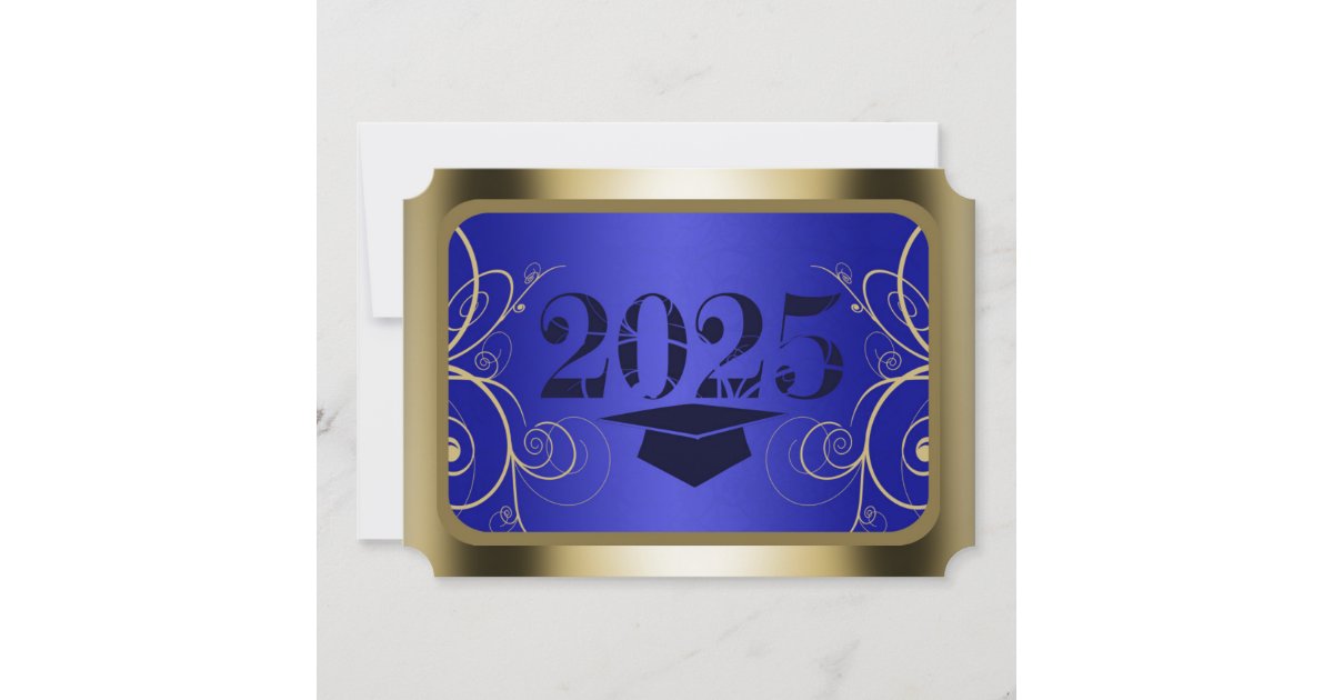 Blue and Gold Frame Graduation Invitation | Zazzle