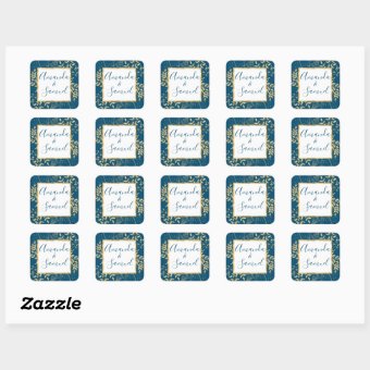 Blue and Gold Frame Modern Square Sticker | Zazzle