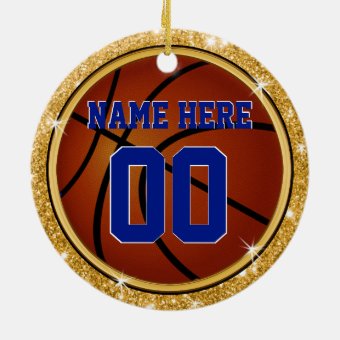 Blue and Gold Girls Basketball Team Gift Ideas Ceramic Ornament | Zazzle