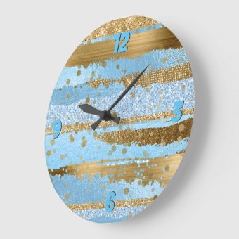 Blue and Gold Glam Wall Clock | Zazzle