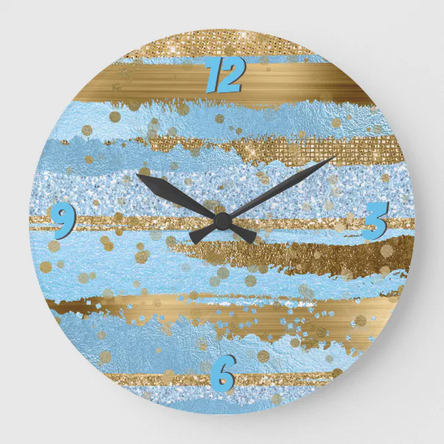 Blue and Gold Glam Wall Clock | Zazzle