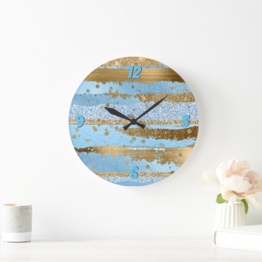 Blue and Gold Glam Wall Clock | Zazzle
