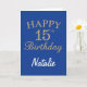 Blue and Gold Glitter 15th Birthday Card | Zazzle