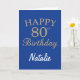 Blue and Gold Glitter 80th Birthday Card | Zazzle