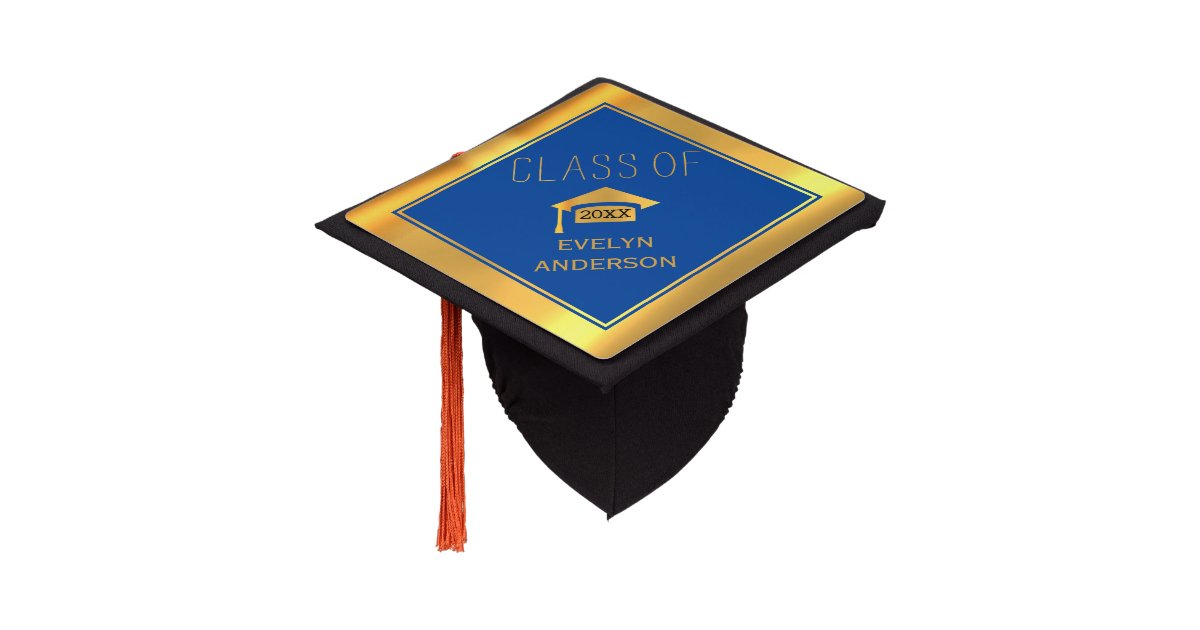 Blue and gold graduation Class of 2024 Graduation Cap Topper | Zazzle