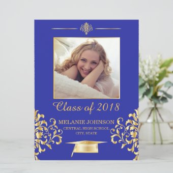 Blue and Gold Graduation Invitation | Zazzle