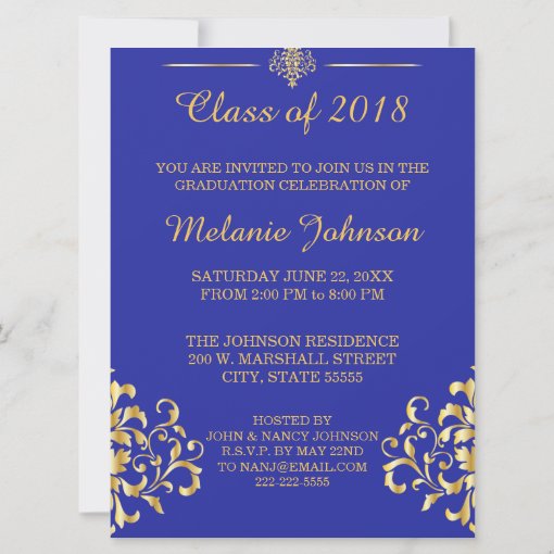 Blue and Gold Graduation Invitation | Zazzle