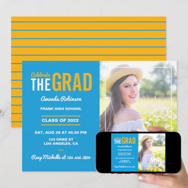 Blue and Gold Graduation Party Invitation | Zazzle