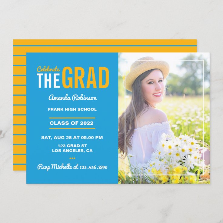Blue and Gold Graduation Party Invitation | Zazzle