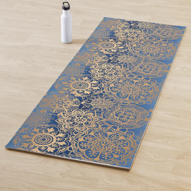 Blue and Gold Mandala Pattern Yoga Mat | Zazzle