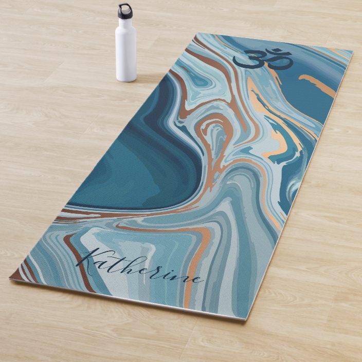 Blue and Gold Marble Swirls Ohm Symbol Yoga Mat | Zazzle.com