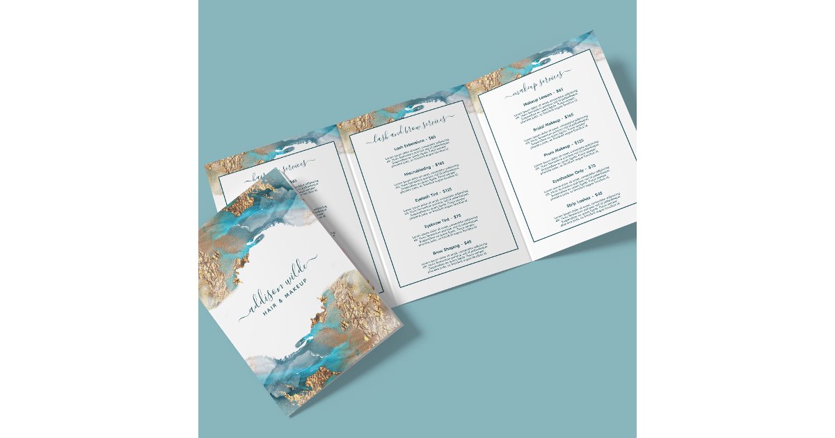 Blue And Gold Modern Art Liquid Ink Salon Brochure | Zazzle