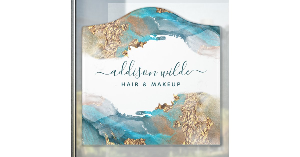 Blue And Gold Modern Art Liquid Watercolor Ink Door Sign | Zazzle