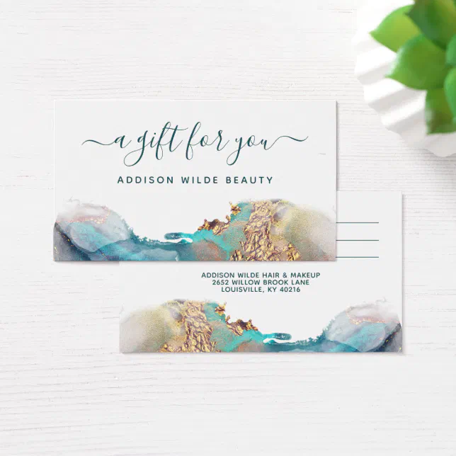 Blue And Gold Modern Liquid Watercolor Gift Card | Zazzle