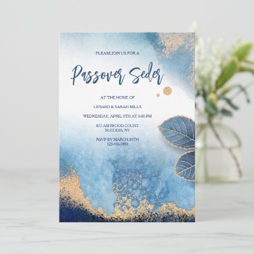 Blue and Gold Modern Passover Invitation | Zazzle