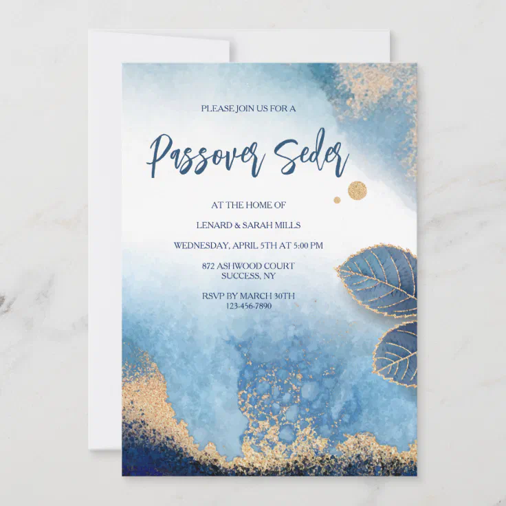 Blue and Gold Modern Passover Invitation | Zazzle