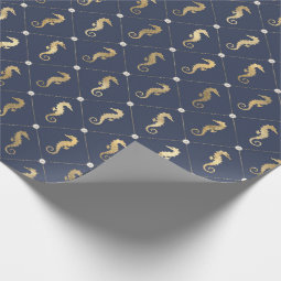 Blue and Gold Nautical Seahorse Pattern Wrapping Paper | Zazzle