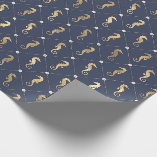 Blue and Gold Nautical Seahorse Pattern Wrapping Paper | Zazzle