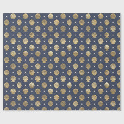 Blue and Gold Nautical Shell Pattern Wrapping Paper | Zazzle