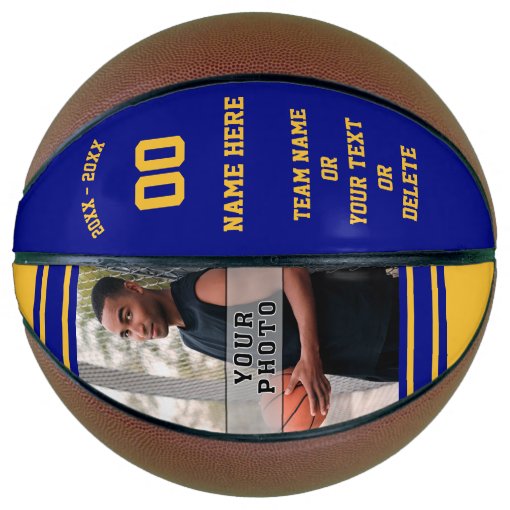Blue and Gold Personalized Basketball with PHOTO | Zazzle