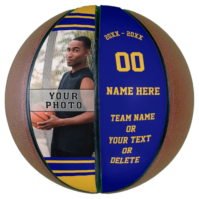 Blue and Gold Personalized Basketball with PHOTO | Zazzle