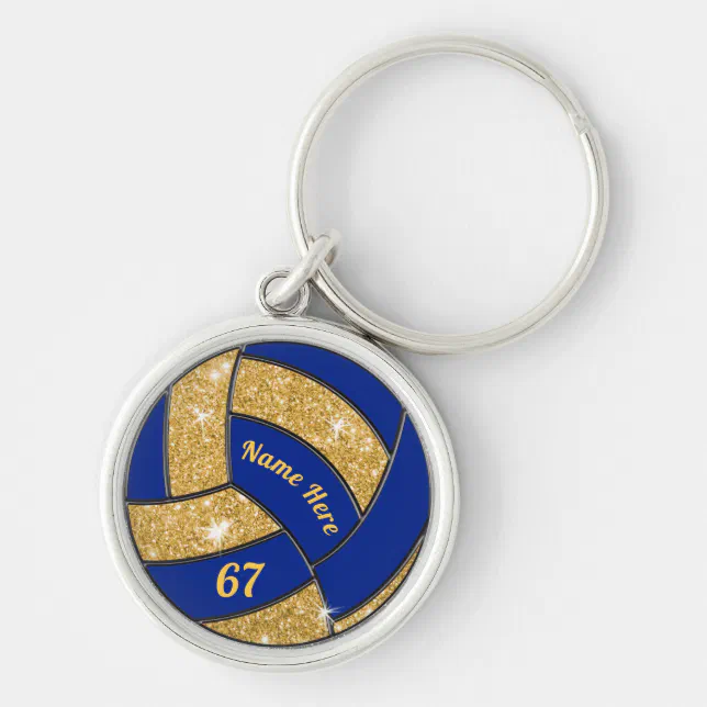 Blue and Gold Personalized Volleyball Keychains | Zazzle
