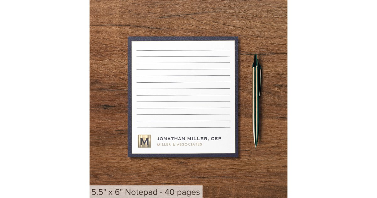 Blue and Gold Professional Initial Logo Notepad | Zazzle