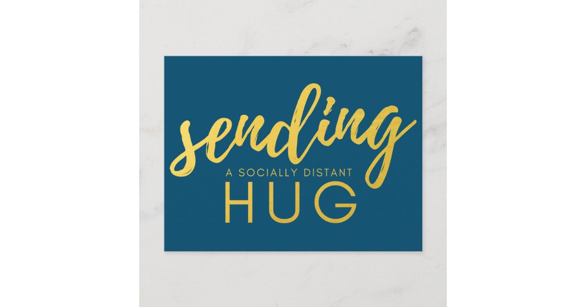 Blue and Gold Social Distancing Hug Postcard | Zazzle