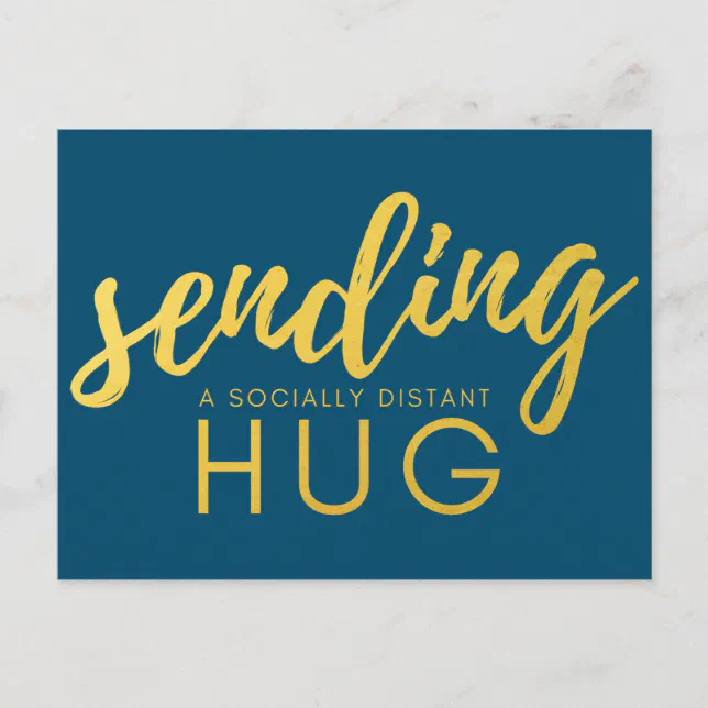 Blue and Gold Social Distancing Hug Postcard | Zazzle