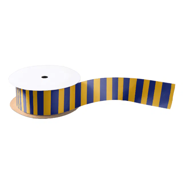 Blue and Gold Vertically-Striped Satin Ribbon | Zazzle