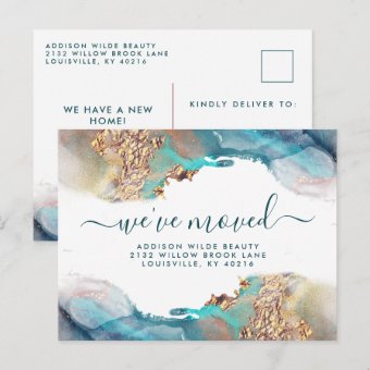 Blue And Gold Watercolor Ink Moving Announcement | Zazzle