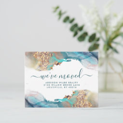 Blue And Gold Watercolor Ink Moving Announcement | Zazzle